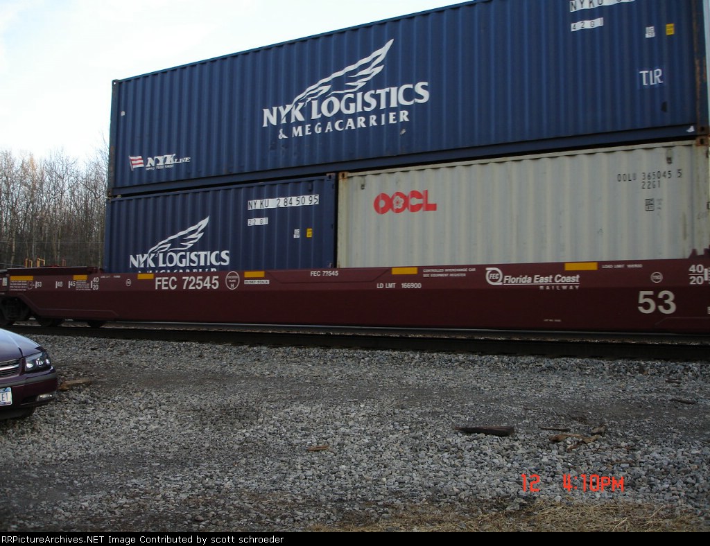 FEC 72545 Double Stackcar w/NYKU 2845095 Container & OOLU 365045 Container EB